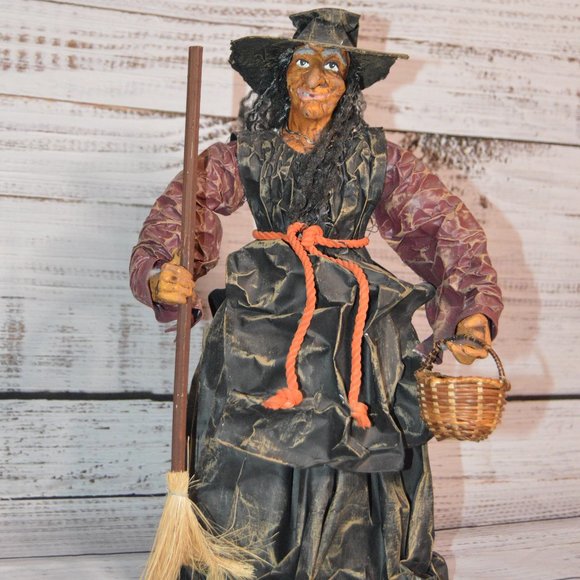 Source Unknown | Holiday | Vintage Large Paper Mache Witch With Broom ...